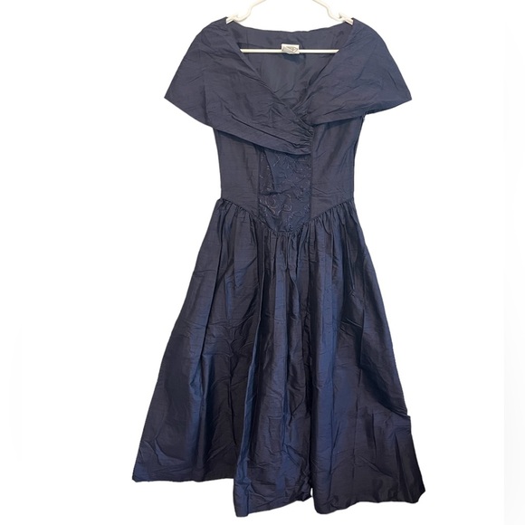 Laura Ashley | Dresses | Vintage Laura Ashley 8s Navy Silk Embroidered ...